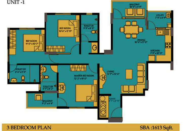 1613 sq ft 3 BHK 3T Apartment for Sale in Oceanus Group Rainbow ...