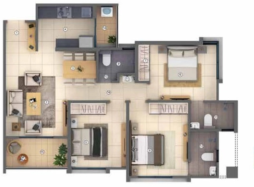 894 sq ft 3 BHK 3T Apartment for Sale in Shapoorji Pallonji Real Estate ...