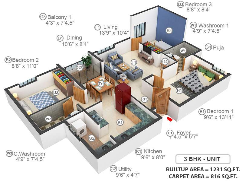 1231 sq ft 3 BHK 2T Apartment for Sale in TVS Emerald TVS Emerald Green ...
